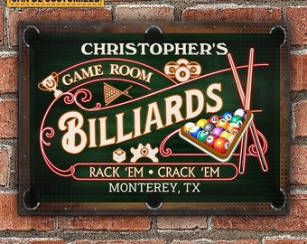Personalized Billiards Pool Hall Customized Classic Metal Signs Home ...
