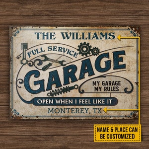Personalized Auto Mechanic Garage My Rules Customized Classic Metal ...