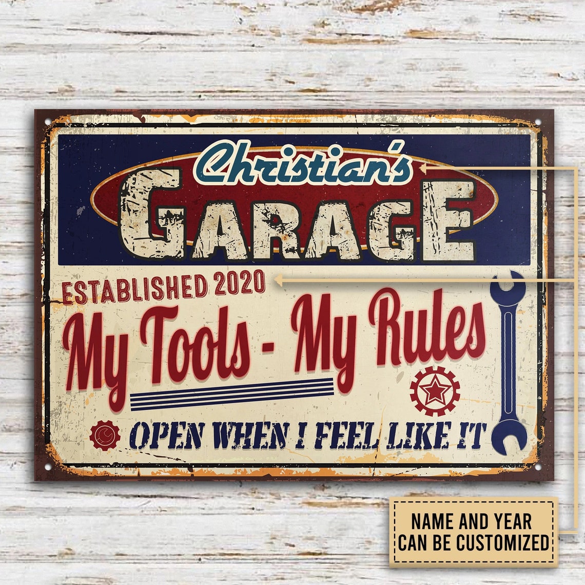 Personalized Auto Mechanic Garage Open When Customized Classic Metal ...