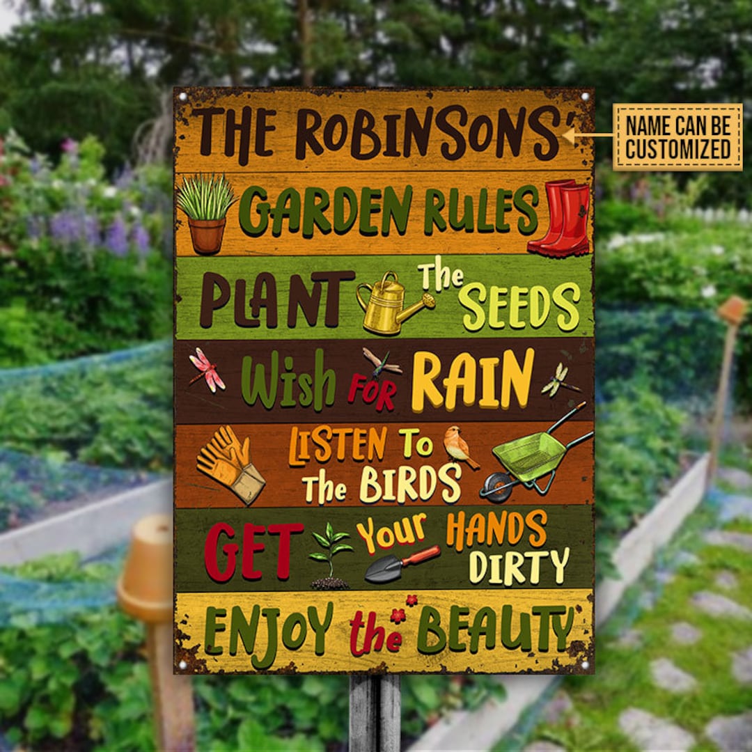 Gardening Garden Rules Custom Metal Signs, Garden Fresh Produce Plant ...