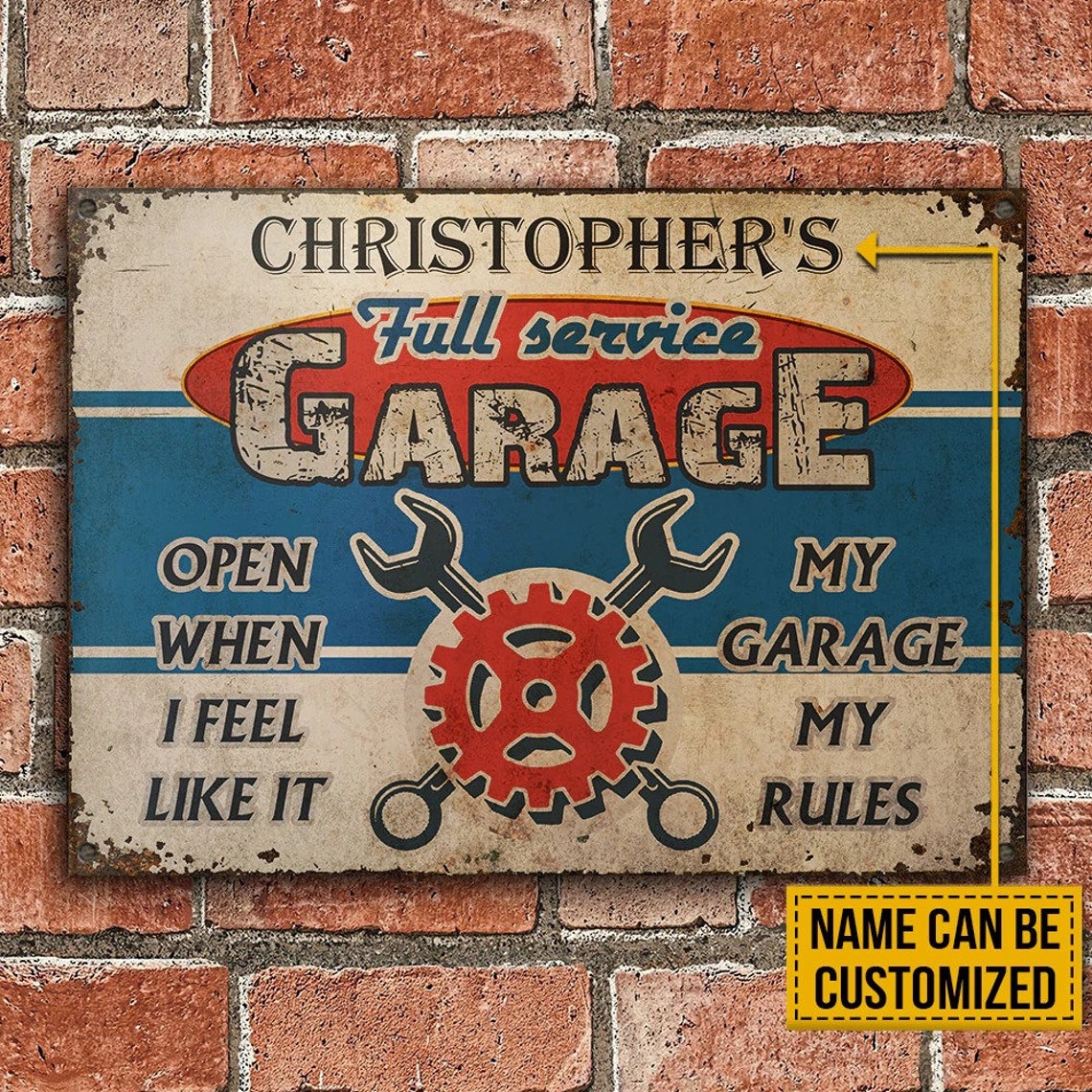 Personalized Auto Mechanic Garage Open When Customized Classic Metal ...