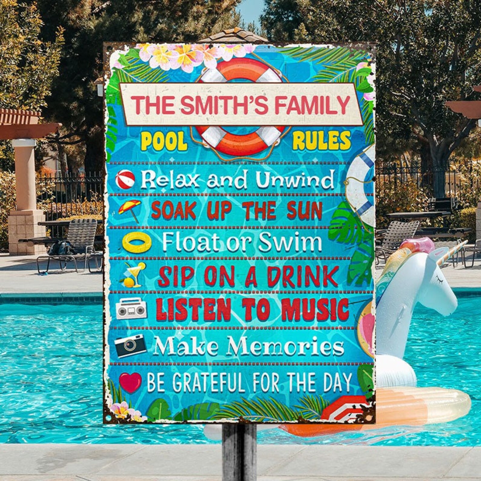 Personalized Swimming Pool Rules Relax Customized Classic Metal Signs ...