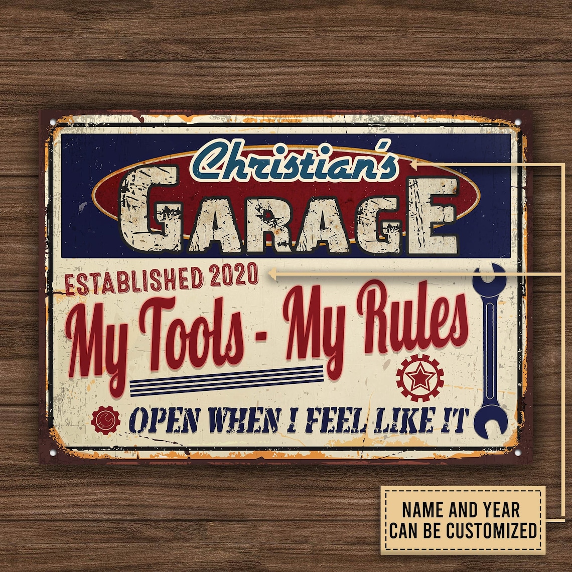 Personalized Auto Mechanic Garage Open When Customized Classic Metal ...