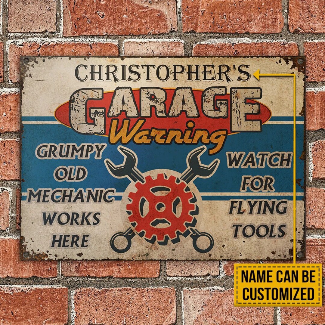 Personalized Auto Mechanic Garage Flying Tools Customized Classic Metal ...