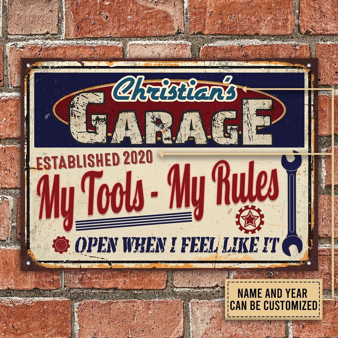 Personalized Auto Mechanic Garage Open When Customized Classic Metal ...