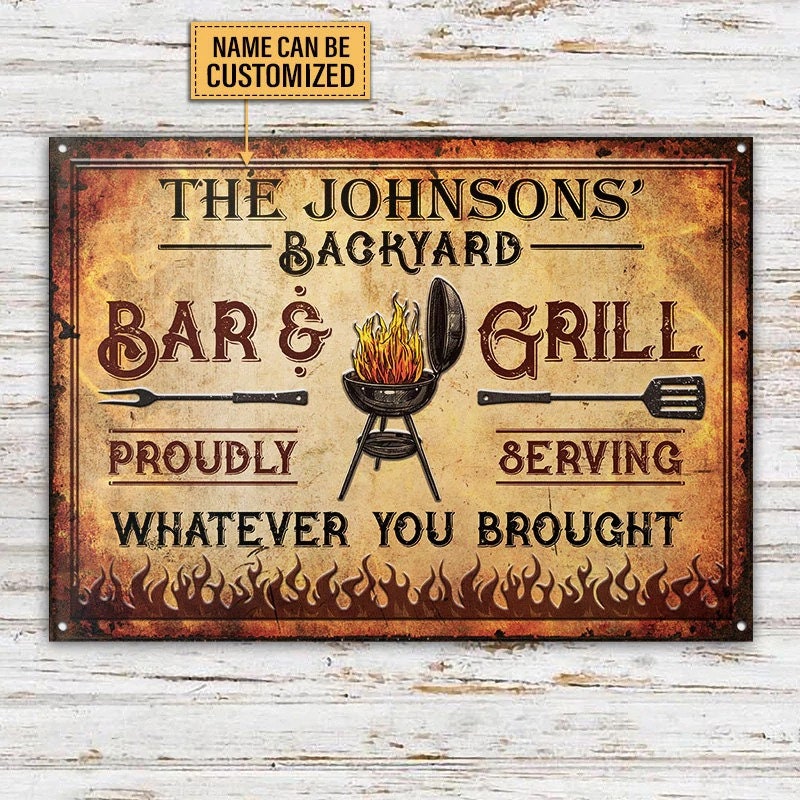 Backyard BBQ Sign, Personalized BBQ Bar & Grill Vintage Vintage, Grill ...
