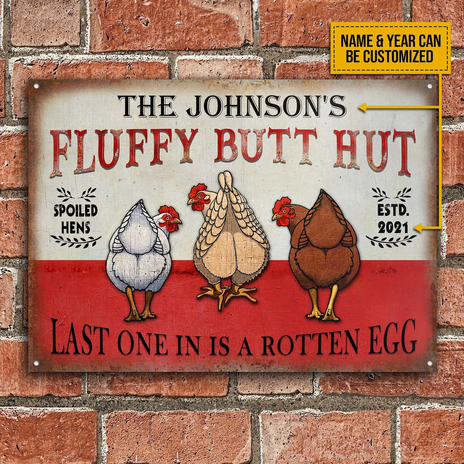 Personalized Chicken Fluffy Butt Hut Spoiled Customized Classic Metal ...