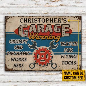 Personalized Auto Mechanic Garage Flying Tools Customized Classic Metal ...