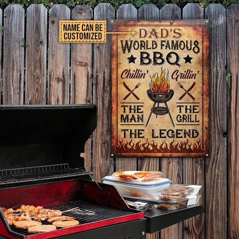Backyard BBQ Sign, Personalized BBQ World Famous Vintage, Grill Master ...