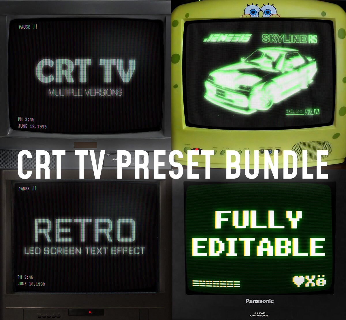 Retro CRT TV LED Text/image Preset Bundle, Photoshop Presets, Generator ...