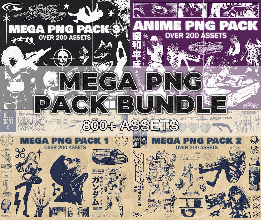 Mega PNG Asset Bundle: 800+ Anime, Streetwear, Grunge (digital Download ...