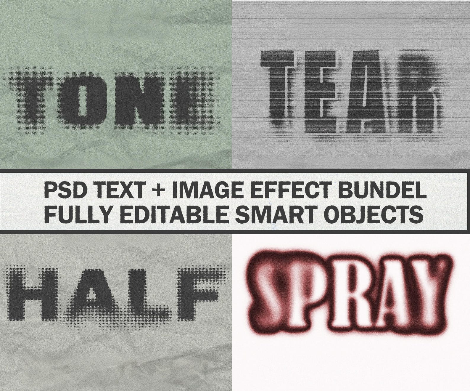 Grunge Text Effect PSD Bundle: Halftone, Distressed, Retro Photoshop ...