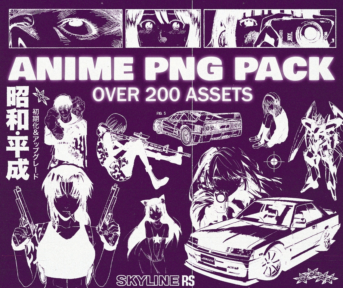 Anime Streetwear Mega PNG Design Asset Pack - Etsy