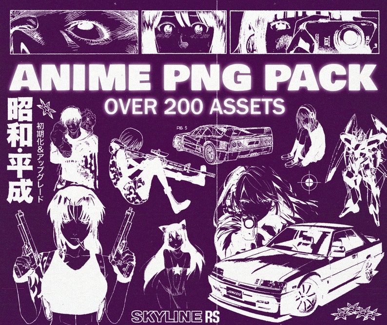 Anime Streetwear Mega PNG Design Asset Pack - Etsy