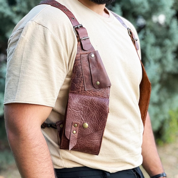 Matte Black Leather Holster Bag Book Holster Bagfestival Bag Travel Bag ...