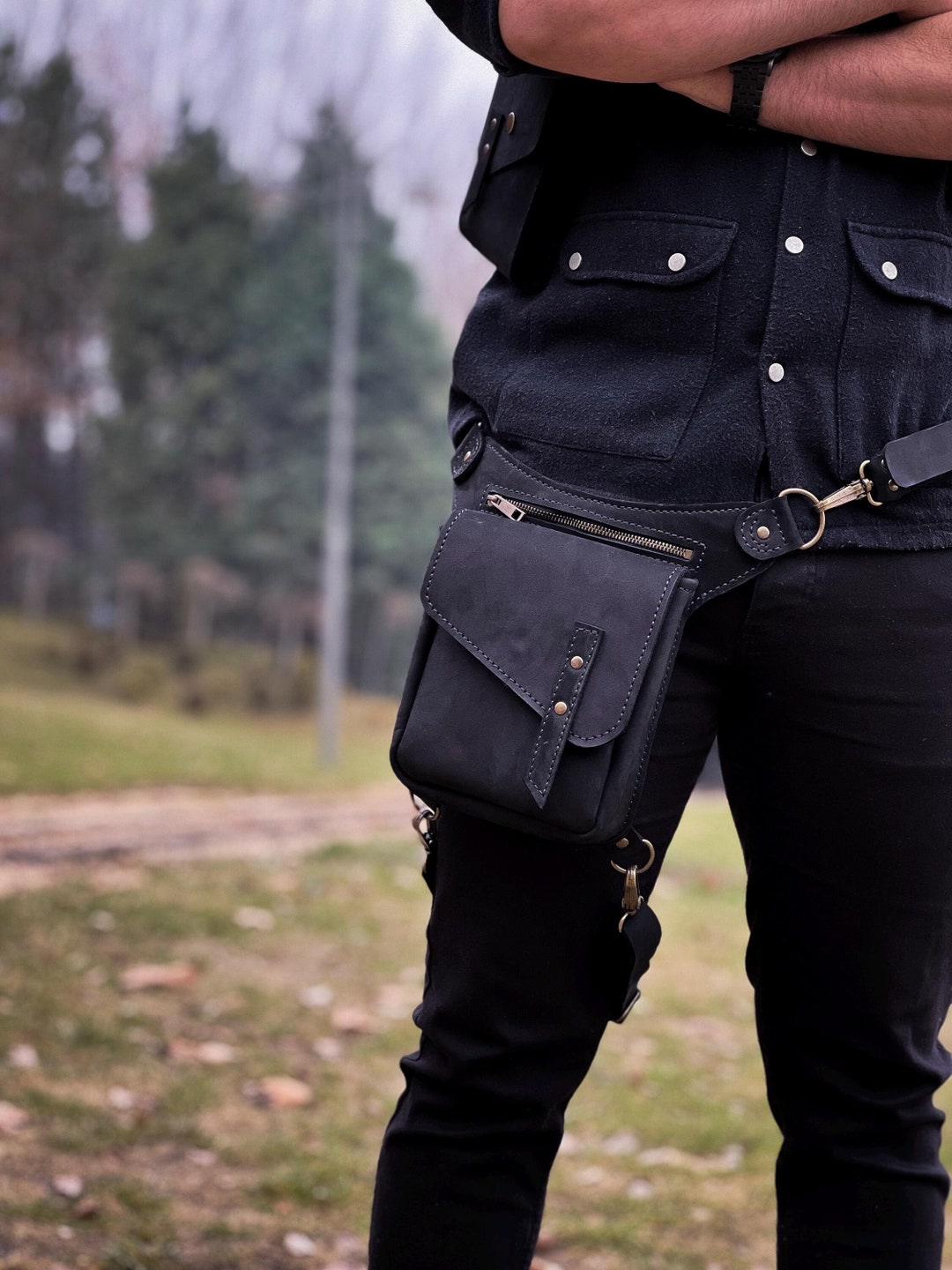 Handmade Leather Leg Bag - Tied Leg - Adjustable Strap - Motard ...