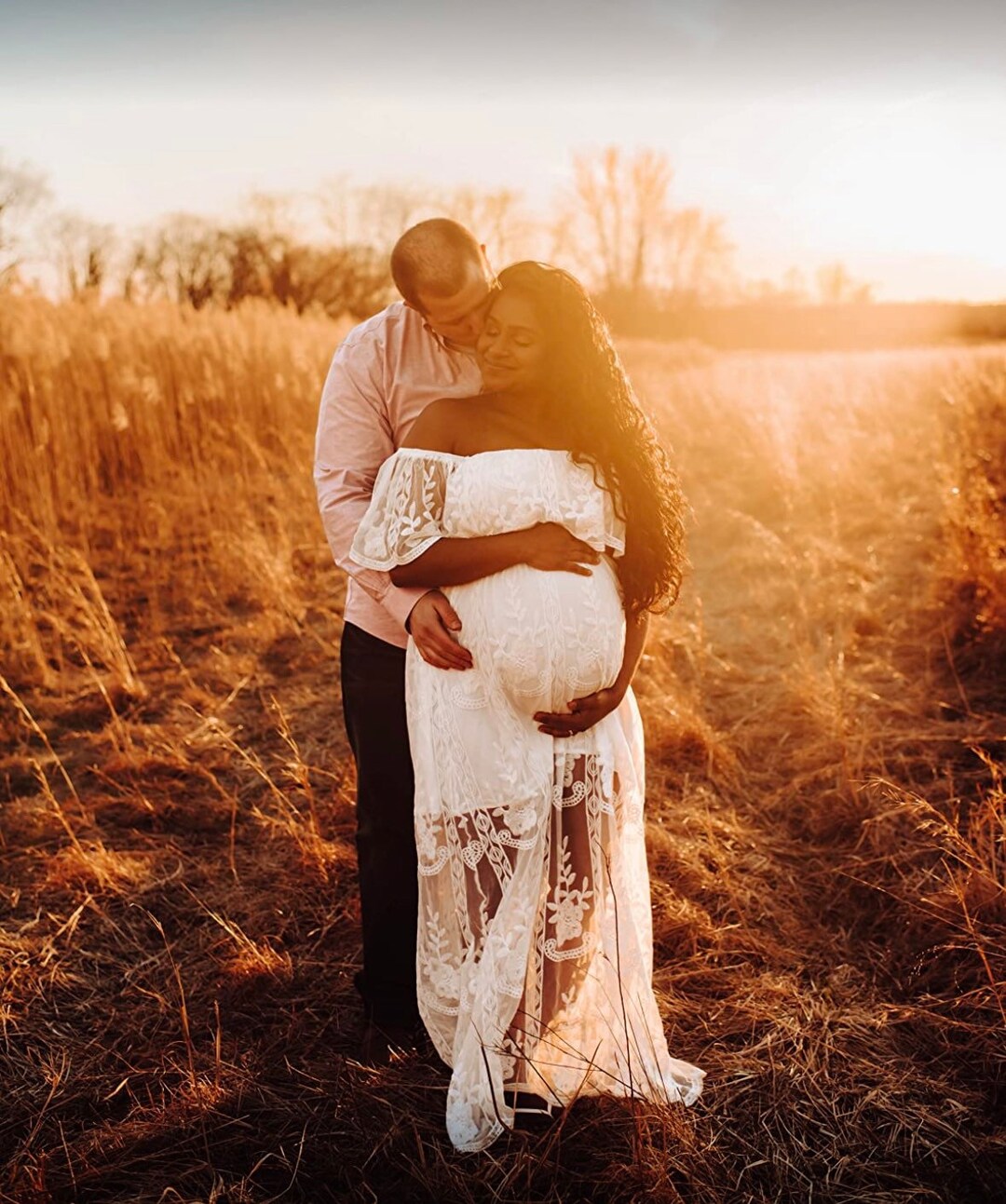 Boho Maternity Dress, Maternity Lace Gown, off the Shoulder Dress ...