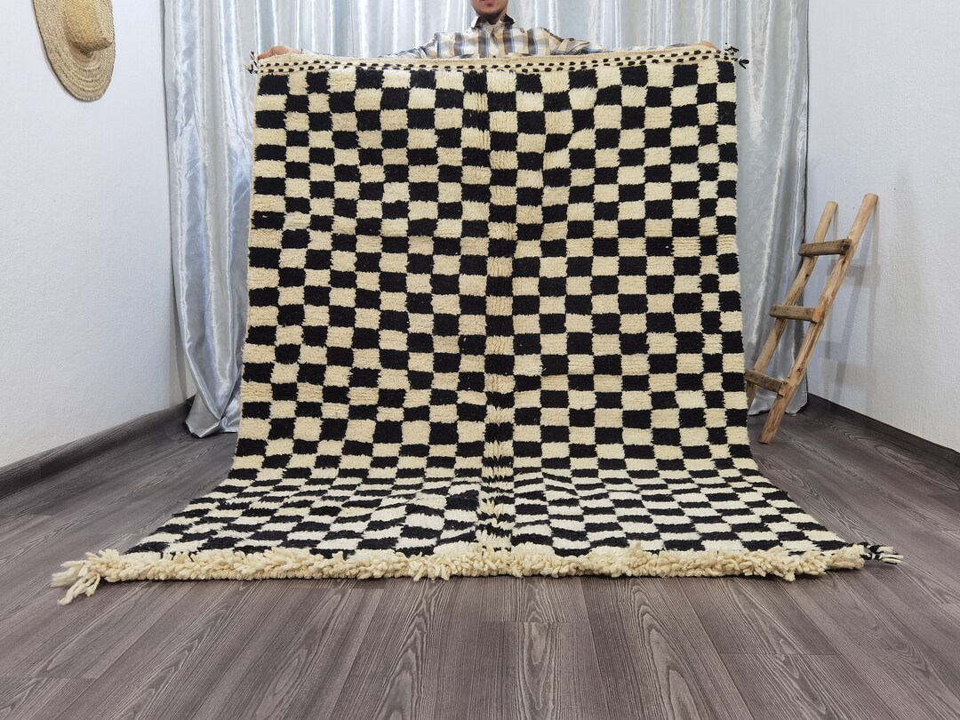 Large Black and White Checkered Rug Soft Colored Rug Checkerboard Rug ...