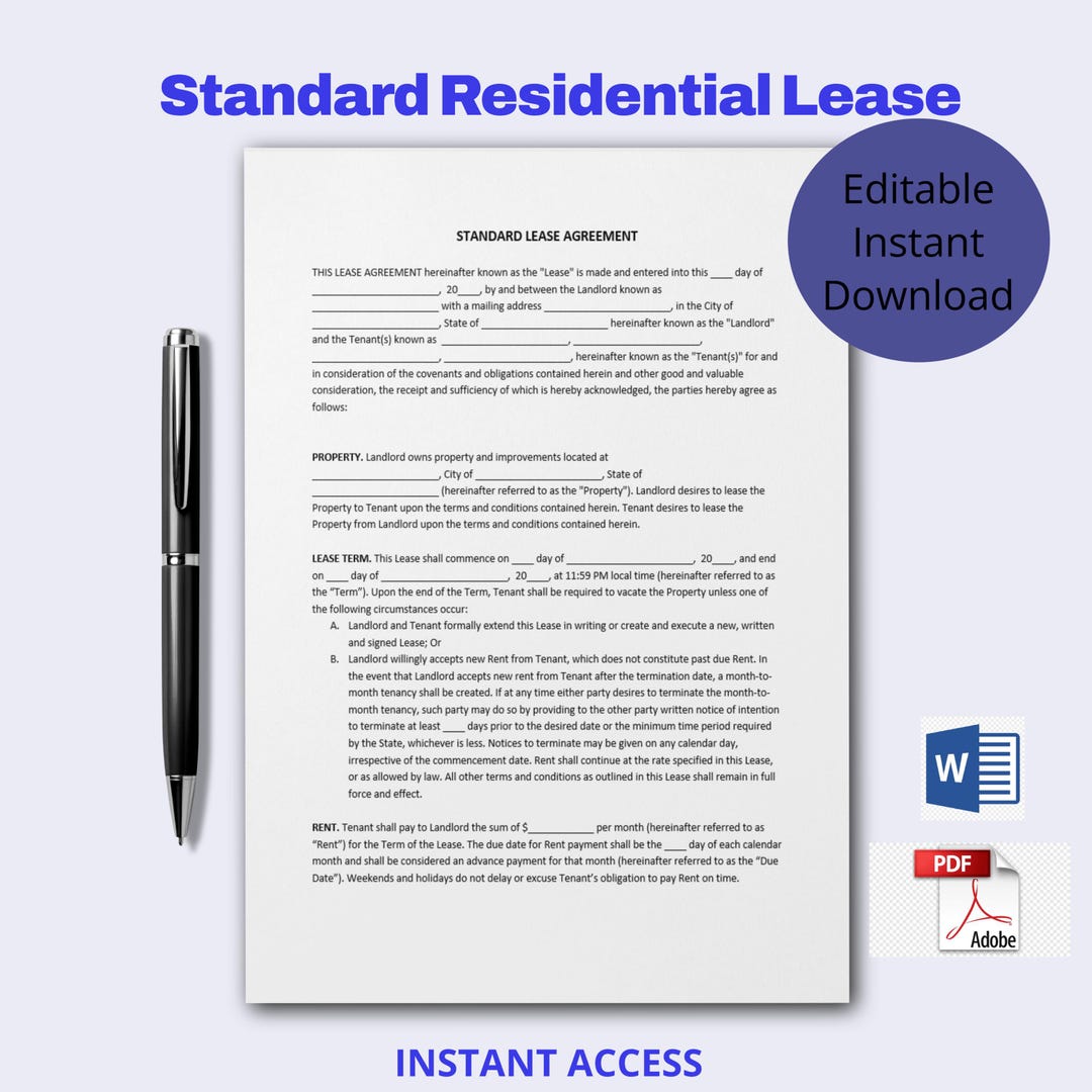 Standard Residential Lease Template Digital Downlaod - Etsy