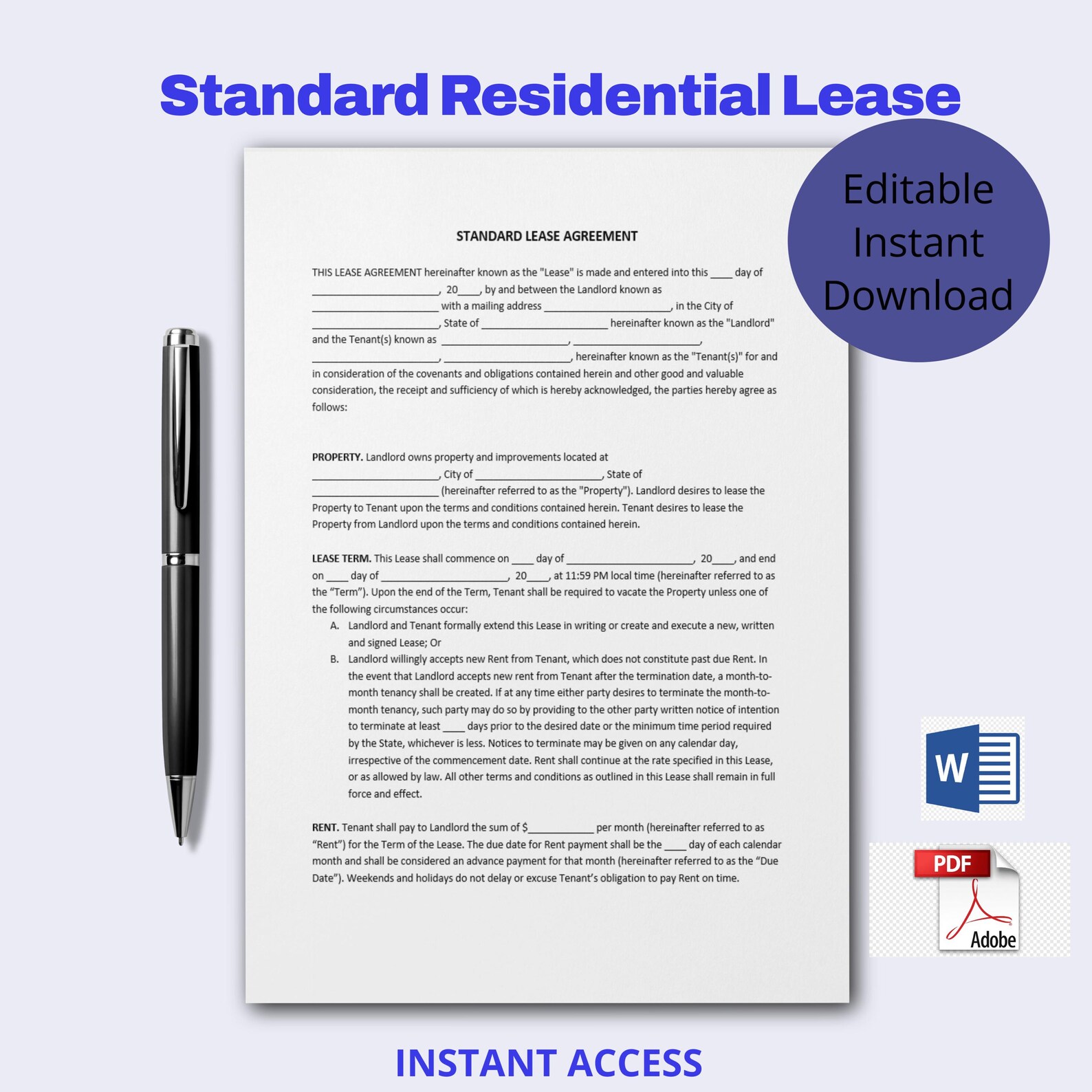 Standard Residential Lease Template Digital Downlaod - Etsy