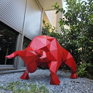 Unique Charging Metal Bull Sculpture - Large Geometric Metal Bull ...