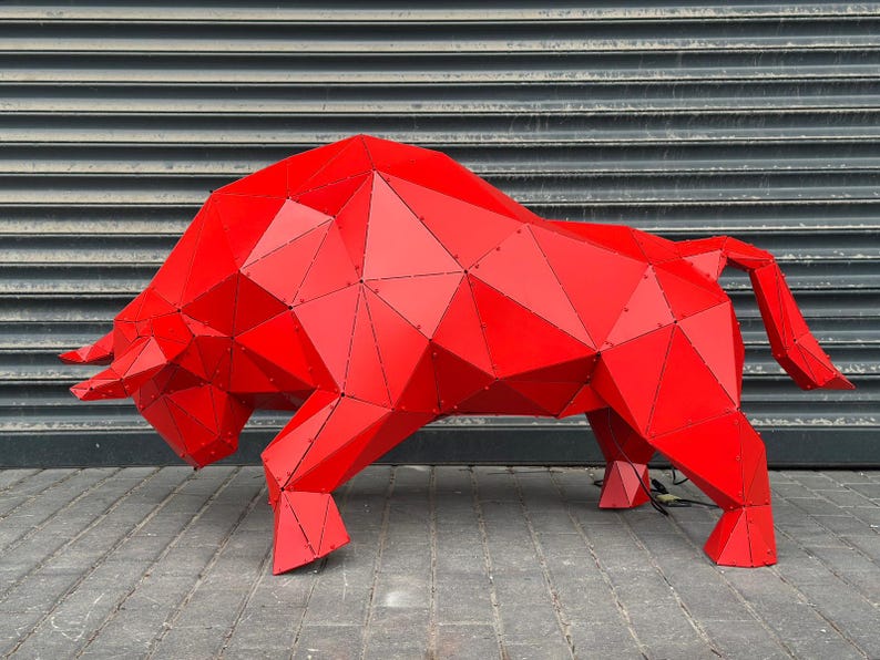 Unique Charging Metal Bull Sculpture - Large Geometric Metal Bull ...