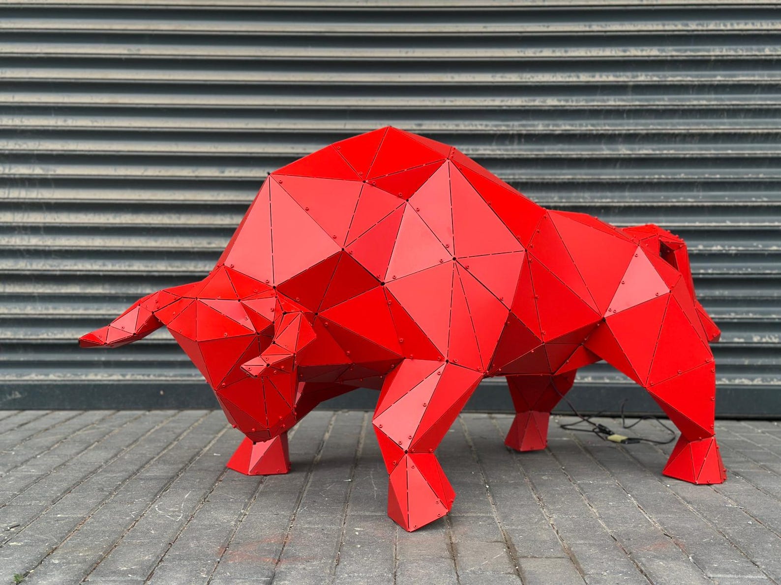 Unique Charging Metal Bull Sculpture - Large Geometric Metal Bull ...