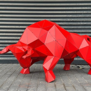 Unique Charging Metal Bull Sculpture - Large Geometric Metal Bull ...