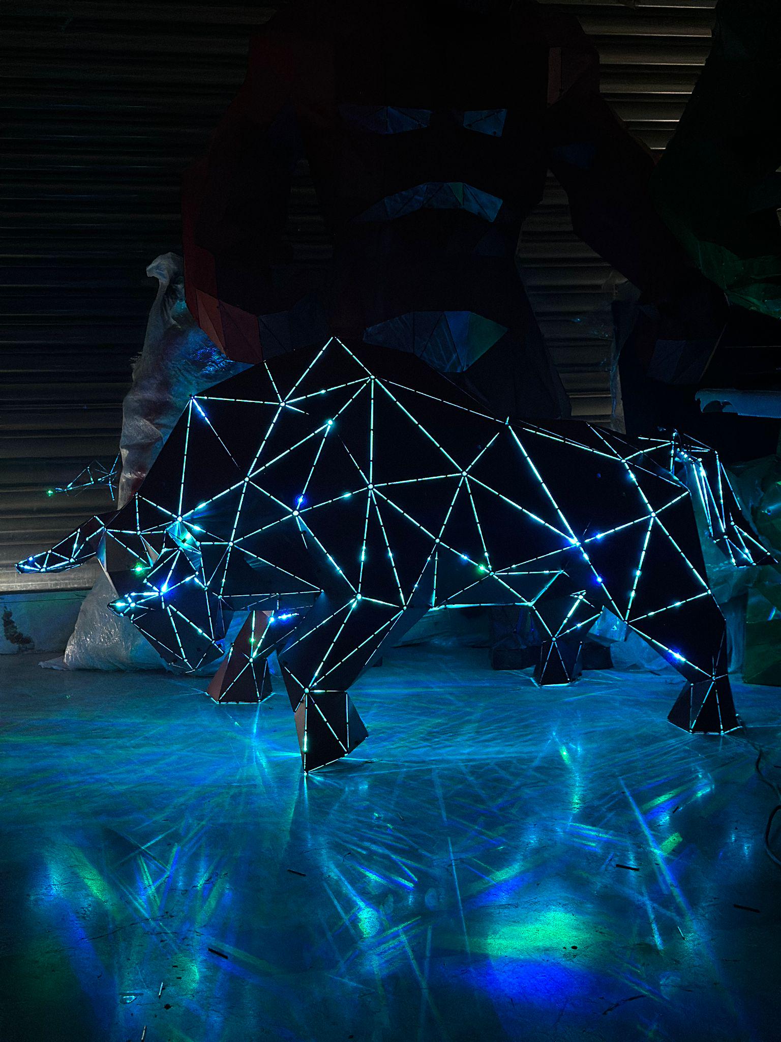 Unique Charging Metal Bull Sculpture - Large Geometric Metal Bull ...