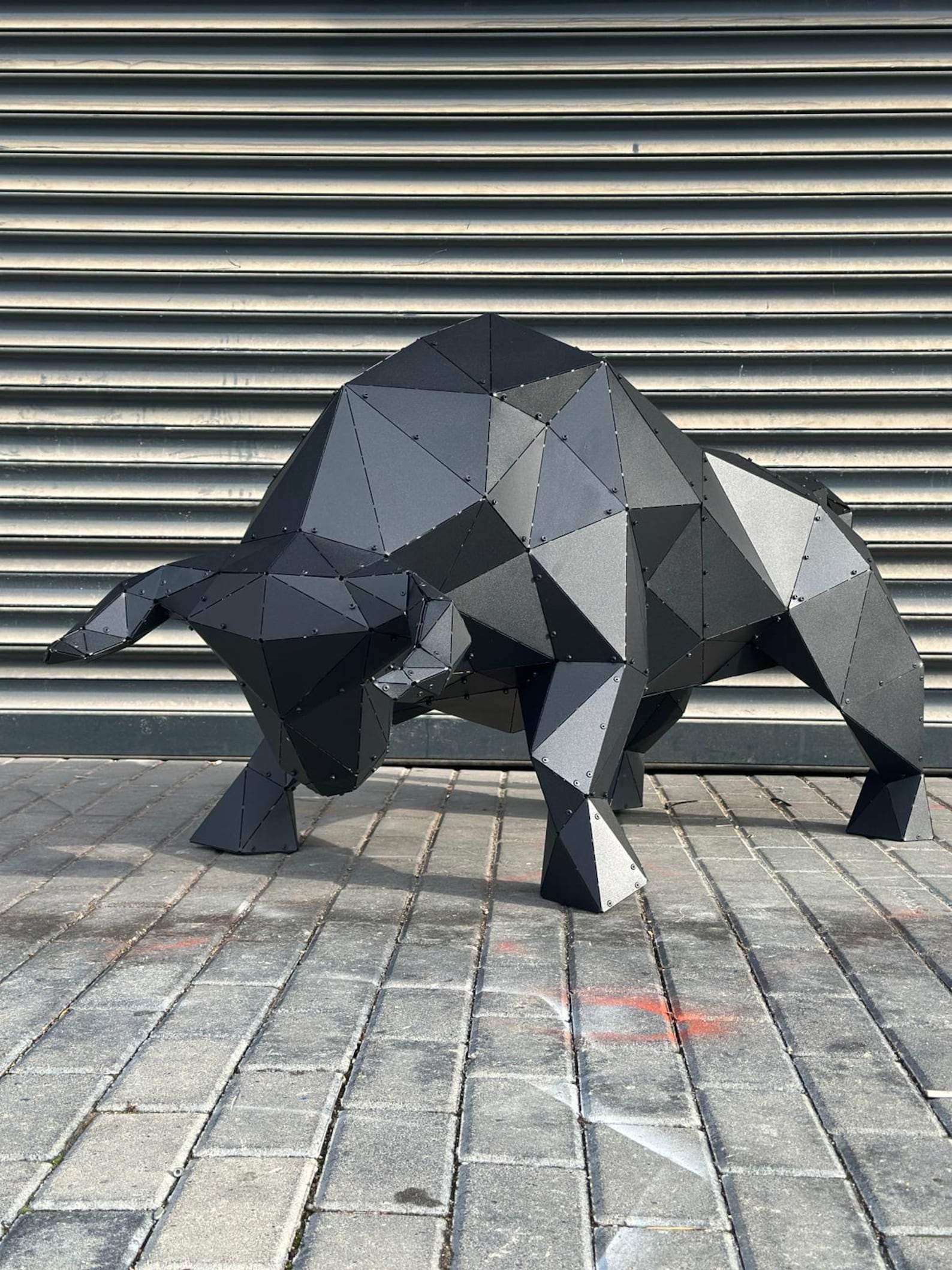 Unique Charging Metal Bull Sculpture - Large Geometric Metal Bull ...