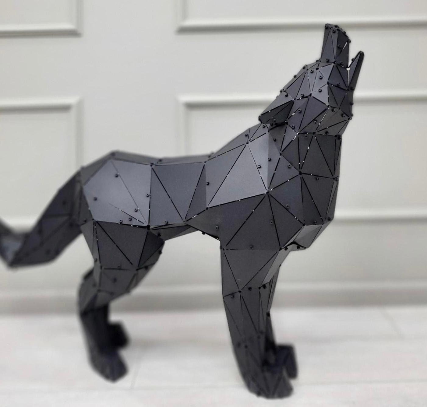 Metal Wolf Statue - 3D Metal Design - Wolf Sculpture - Decorative Wolf ...