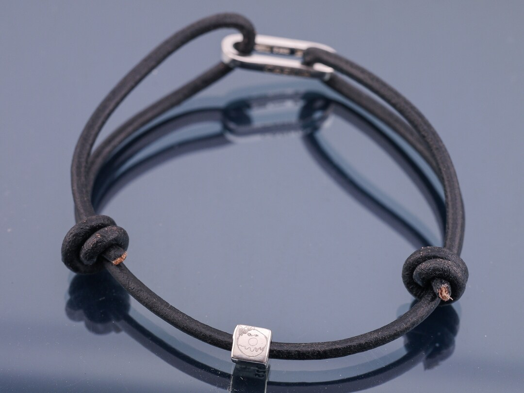 Personalised Hand Drawn Leather Slipknot Bracelet - Sterling Silver ...