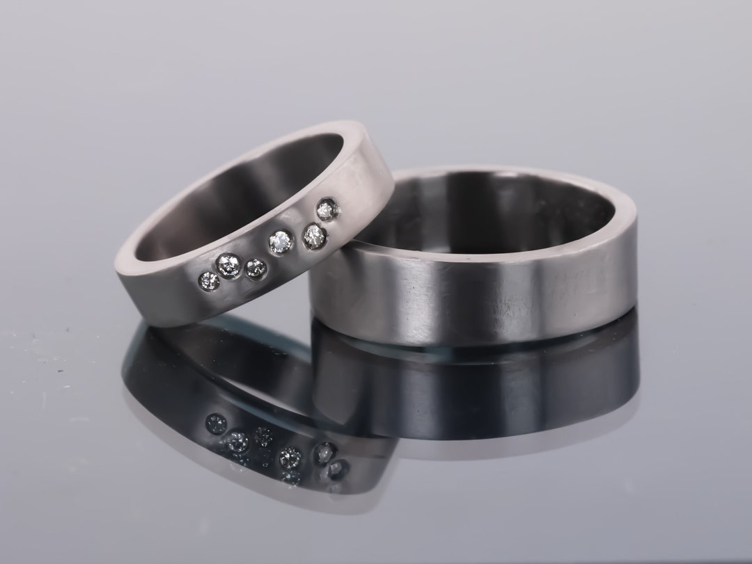 TANTALUM Flat Profile Ring With Diamonds - Handmade - Etsy
