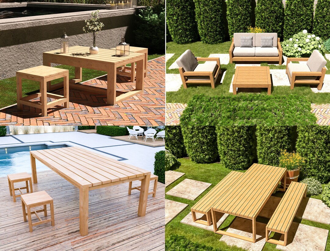 DIY Outdoor Furniture Set Build Plans, Garden Table Plans, Patio Sofa ...