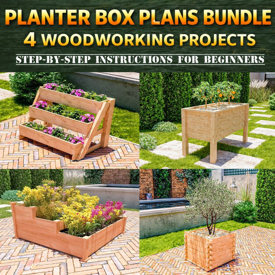 DIY Planter Box Plans Bundle: 4 Woodworking Projects for Garden - Easy ...