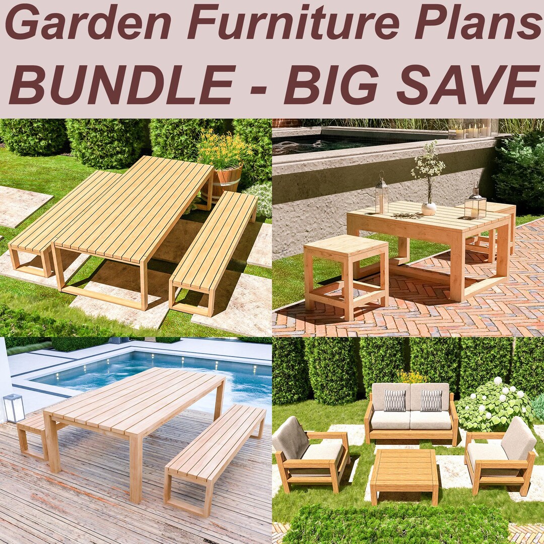 DIY Outdoor Furniture Set Build Plans, Garden Table Plans, Patio Sofa ...