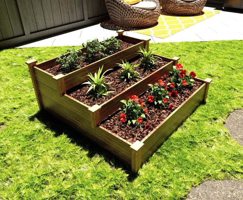 Diy 3 Tier Raised Planter Box Plans Garden Planter Bed Plans Etsy