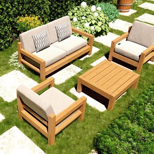DIY Outdoor Furniture Set Build Plans, Garden Table Plans, Patio Sofa ...