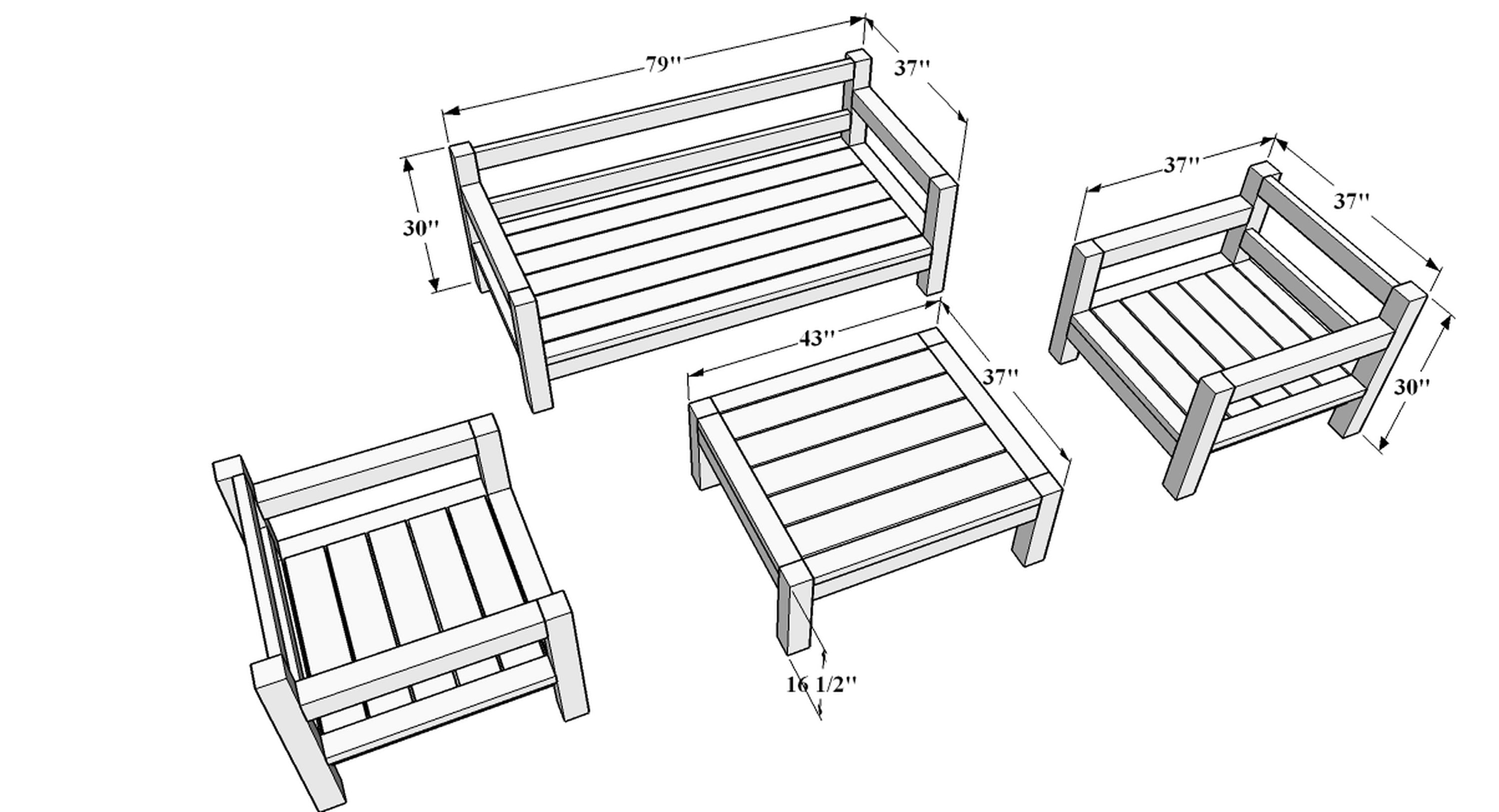 DIY Outdoor Sofa Set Plans: Patio Furniture Woodworking Build Project ...