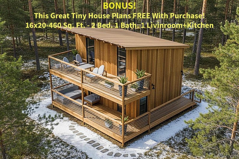 16x20 Modern Tiny House Plans – 320 Sq Ft Cabin Blueprint (digital ...