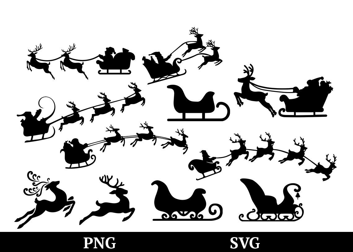 Santa's Sleigh SVG, Reindeer Silhouette, Christmas SVG, Santa Claus SVG ...