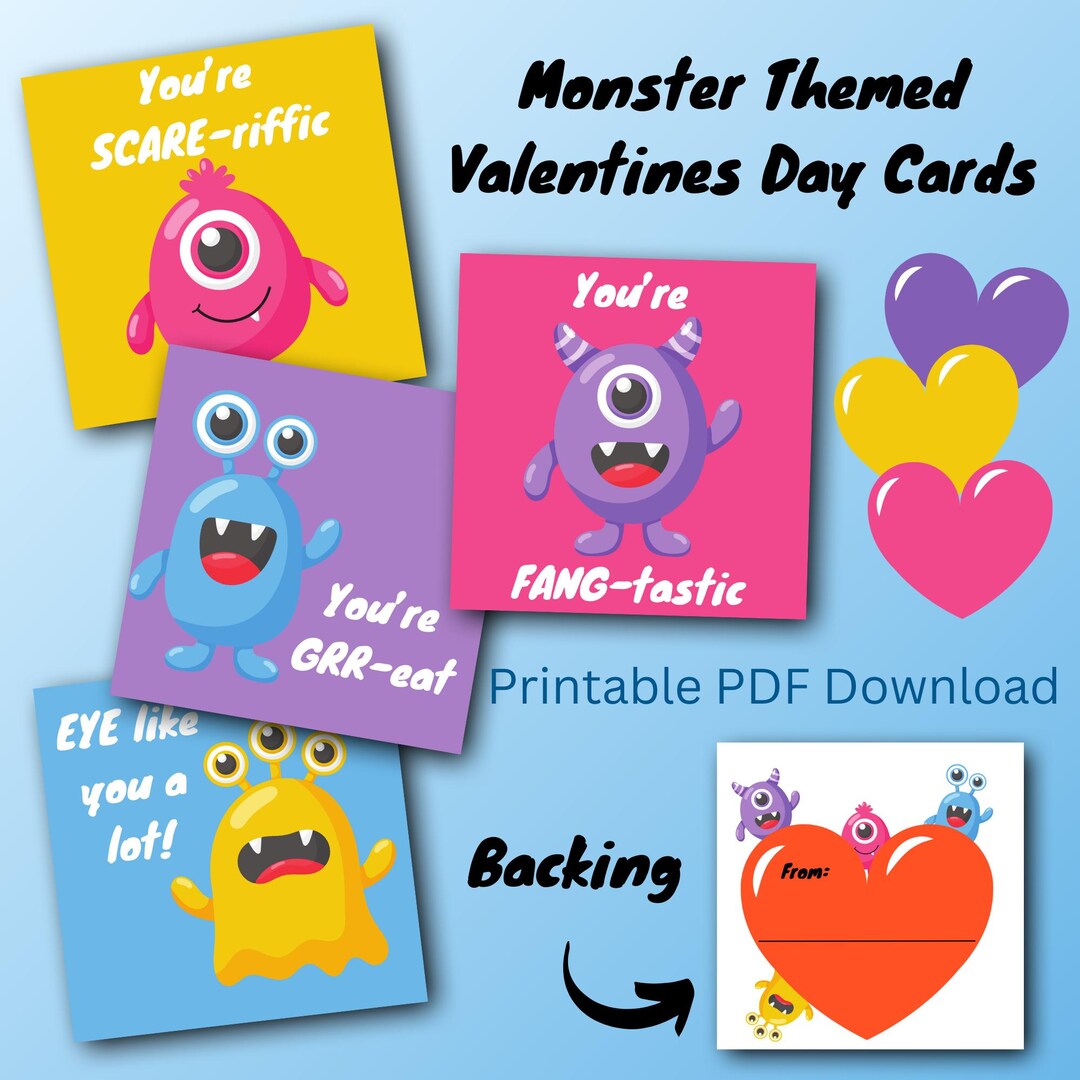 Printable Monster Valentines Day Cards Fun Kids Valentines Cute Monster ...