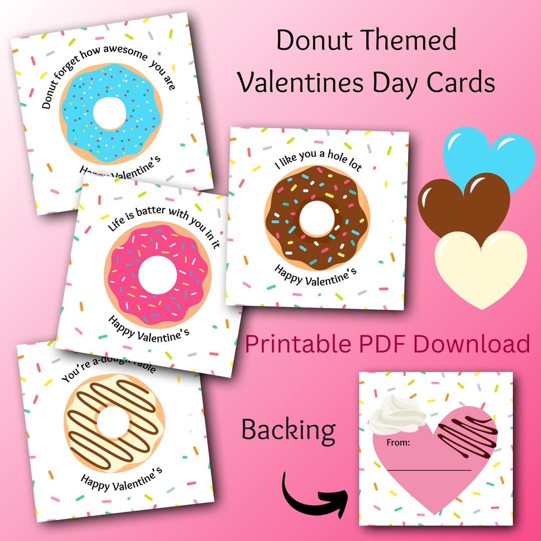 Printable Donut Valentines Day Cards Cute Doughnut Kids Valentines ...