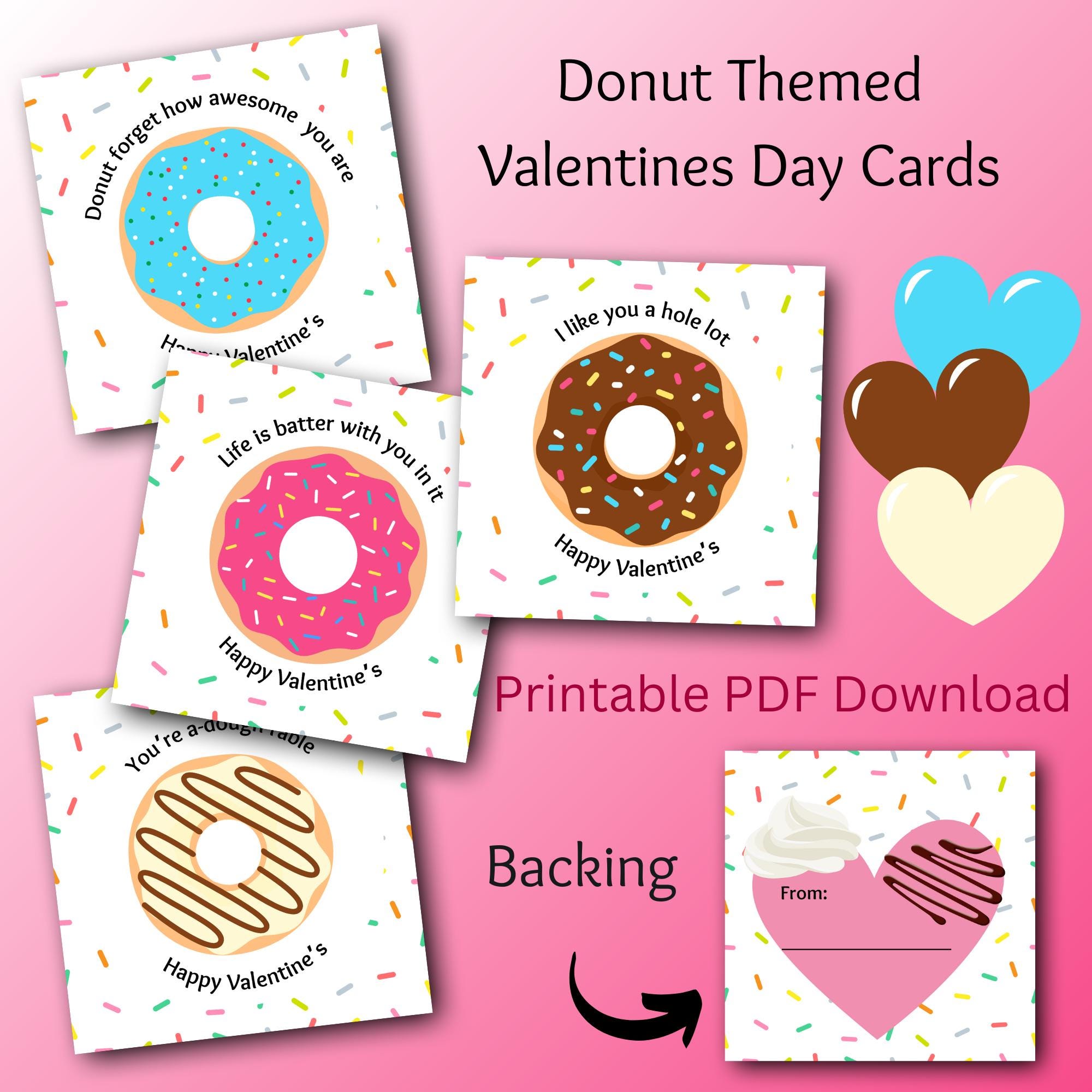 Printable Donut Valentine’s Day Cards | Cute Doughnut Kids Valentines ...