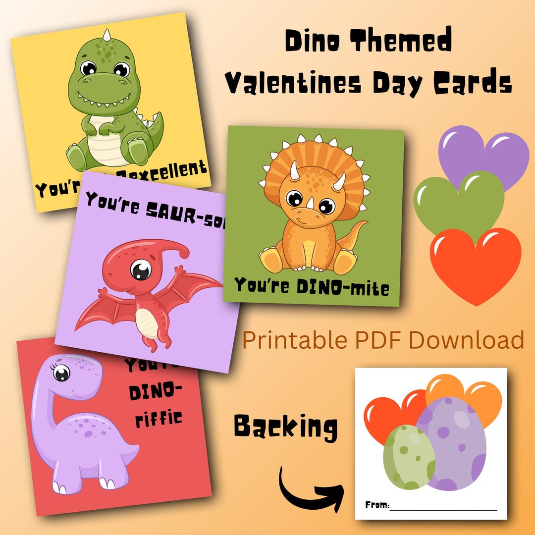 Printable Dinosaur Valentine’s Day Cards | Kids Classroom Valentines ...