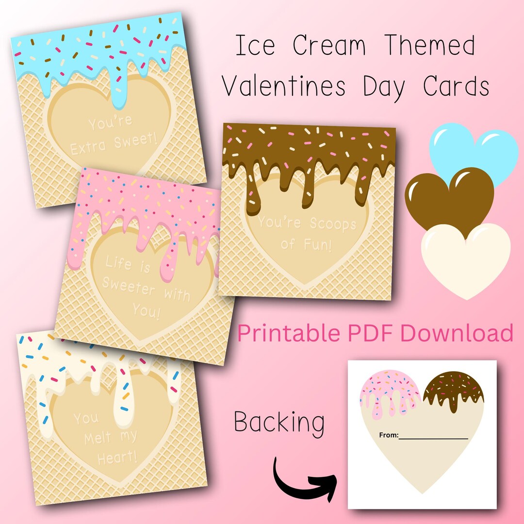Printable Ice Cream Valentine’s Day Cards | Cute Ice Cream Kids ...