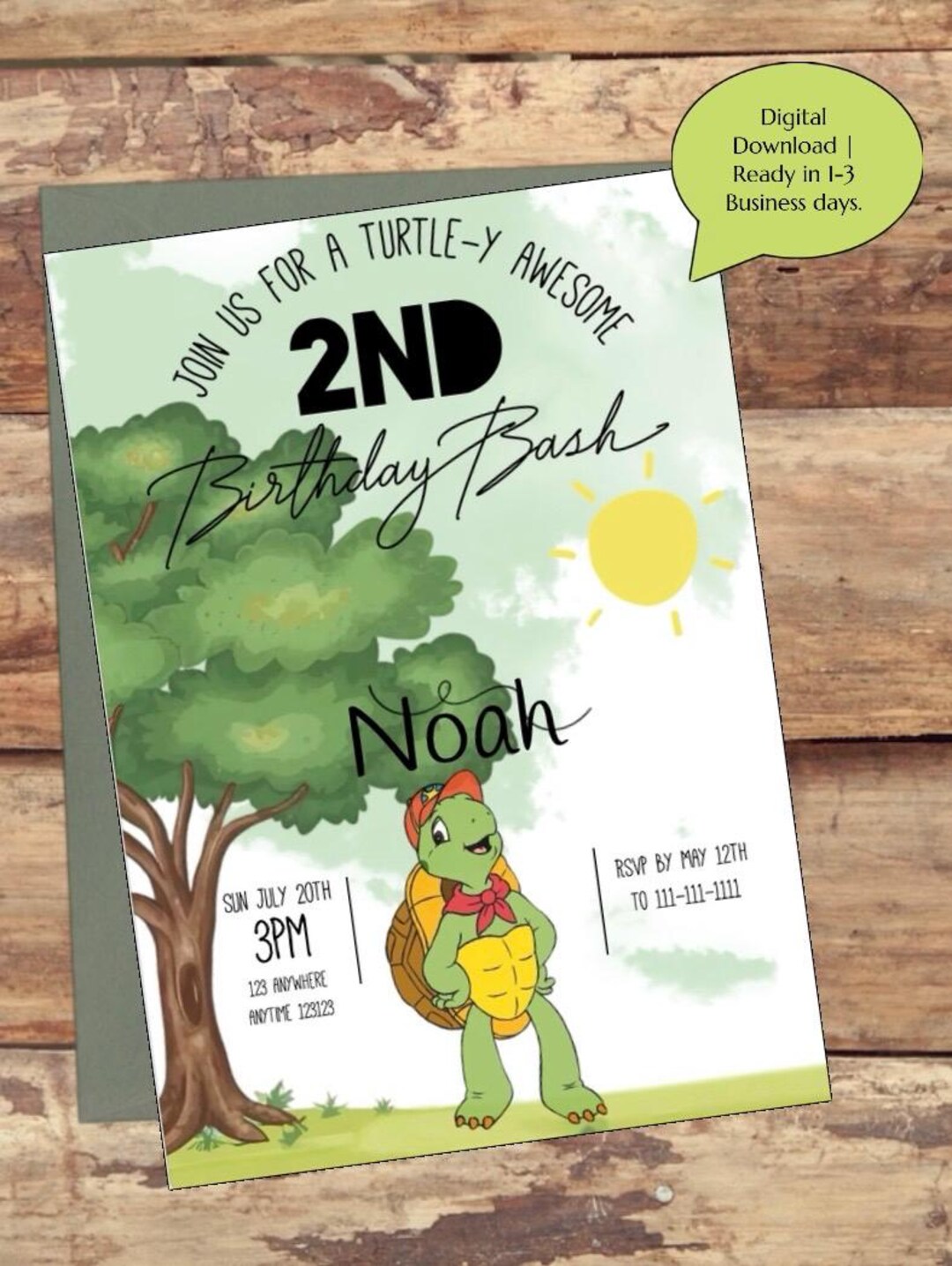 Turtle Birthday Party Invitation | Digital Download | 1-3 Business Days ...