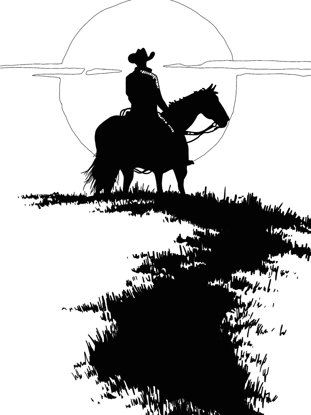 Cowboy in the Sunset Print - Etsy