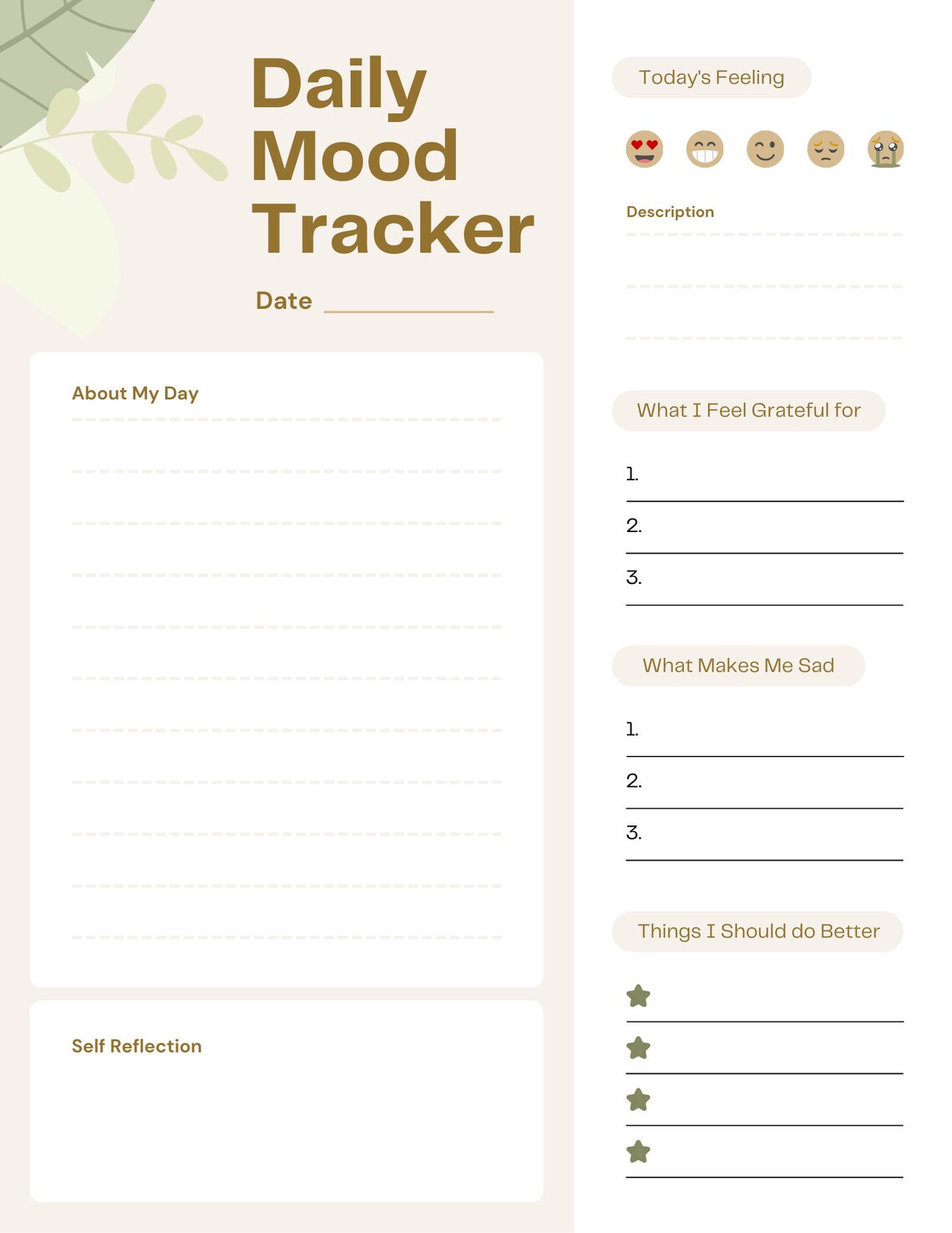 Mood Tracker | Self Help Planner | Self-care Journal | Mental Health ...