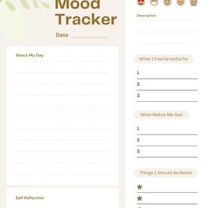 Mood Tracker | Self Help Planner | Self-care Journal | Mental Health ...